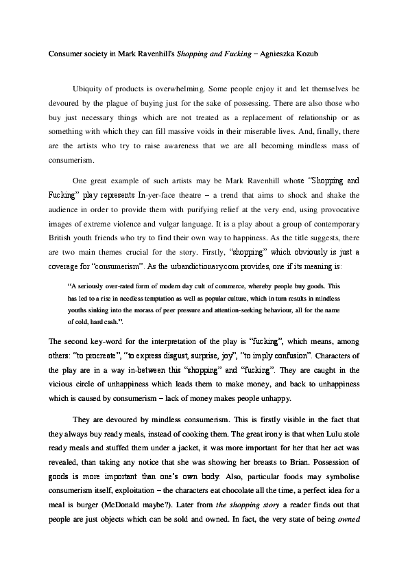 (DOC) Consumer society in Mark Ravenhill's Shopping and Fucking