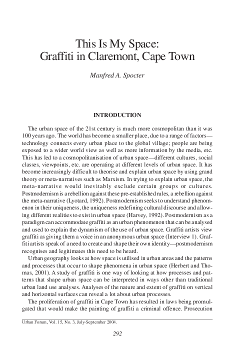 (PDF) This is my space: Graffiti in Claremont, Cape Town