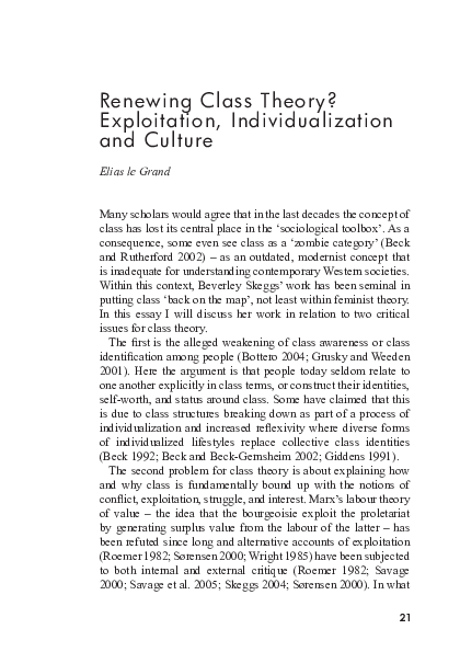 (PDF) Renewing Class Theory? Exploitation, Individualization and Culture