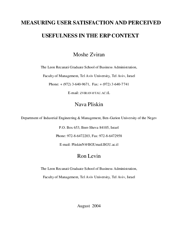 Pdf Measuring User Satisfaction And Perceived Usefulness In The Erp Context