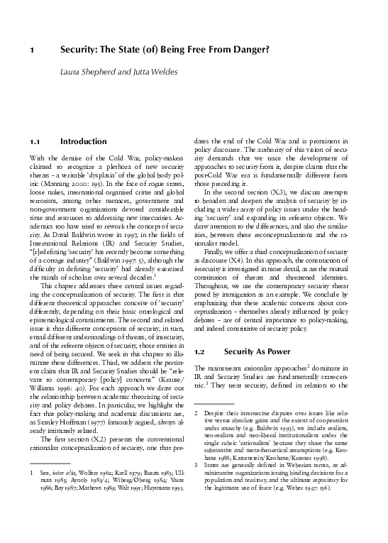 (PDF) Security: The state (of) being free from danger?