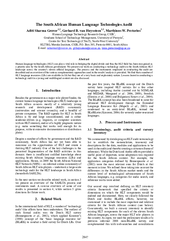 (PDF) The South African Human Language Technologies Audit