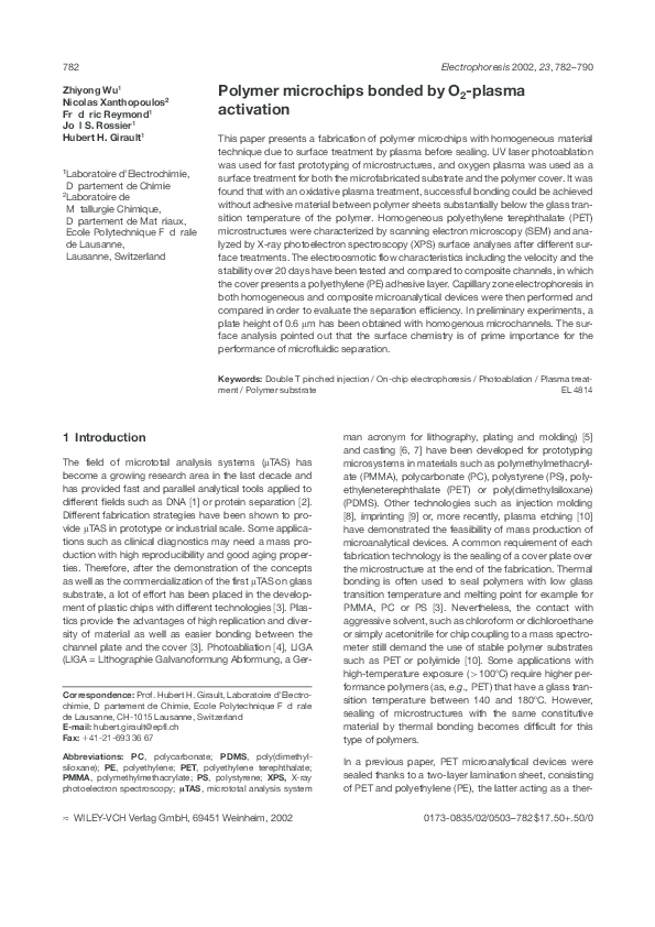 (PDF) Polymer microchips bonded by O2‐plasma activation