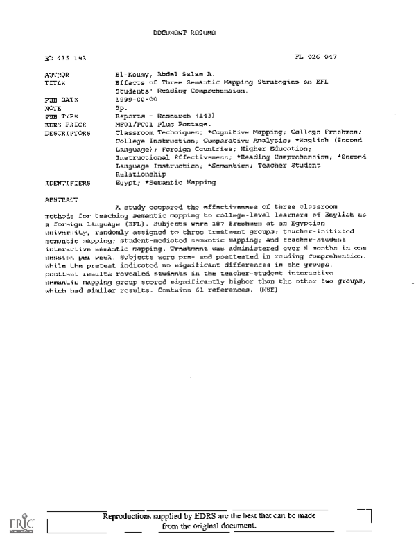(PDF) Effects of Three Semantic Mapping Strategies on EFL Students' Reading Comprehension