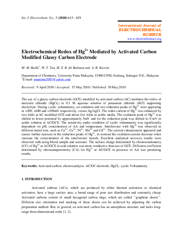 Electrochemical Redox of Hg2+ Mediated by Activated Carbon Modified Glassy Carbon Electrode