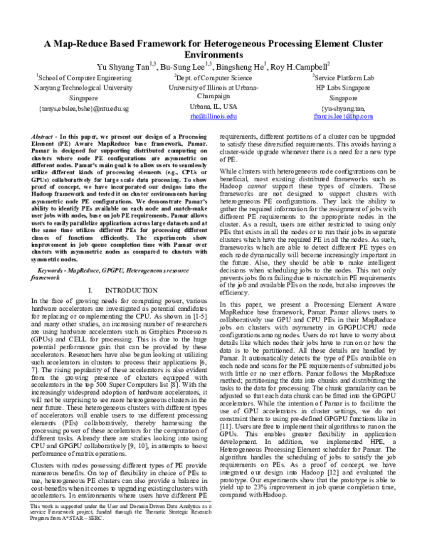 Pdf A Map Reduce Based Framework For Heterogeneous Processing Element