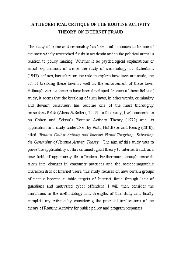 (PDF) Theoretical Critique of the Routine Activity Theory