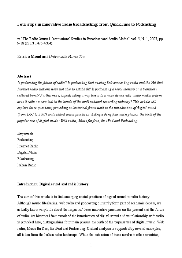 (PDF) Four steps in innovative radio broadcasting: from QuickTime to ...