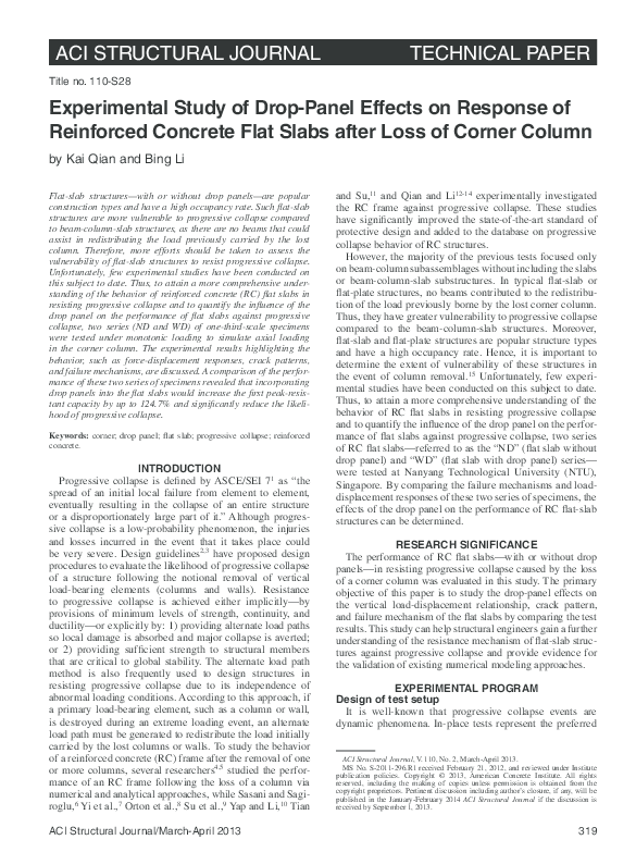 (PDF) Experimental Study of Drop-Panel Effects on Response of ...