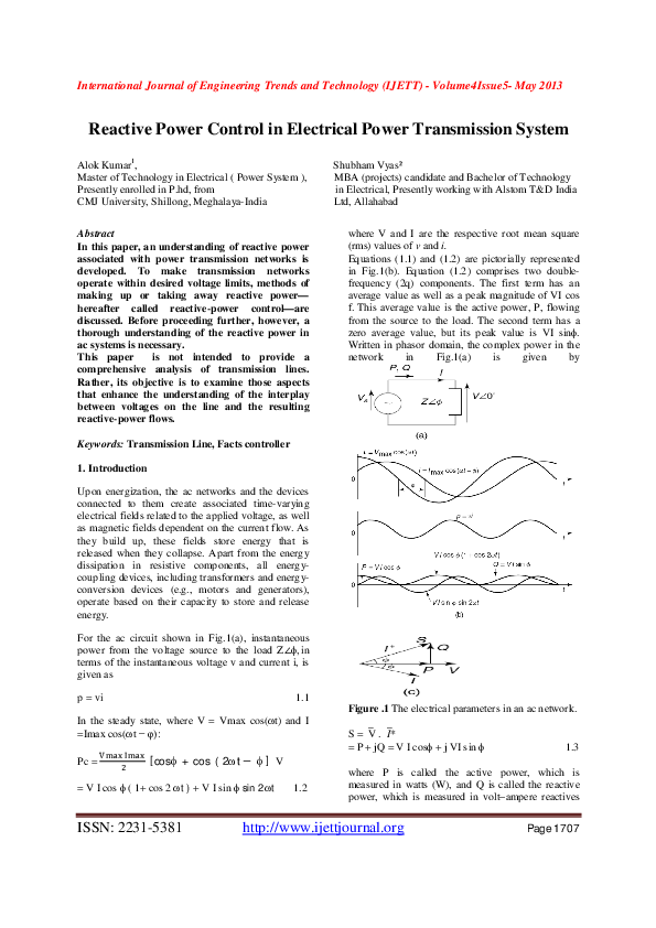 (PDF) Reactive Power Control in Transmission System using FACTS & SVC