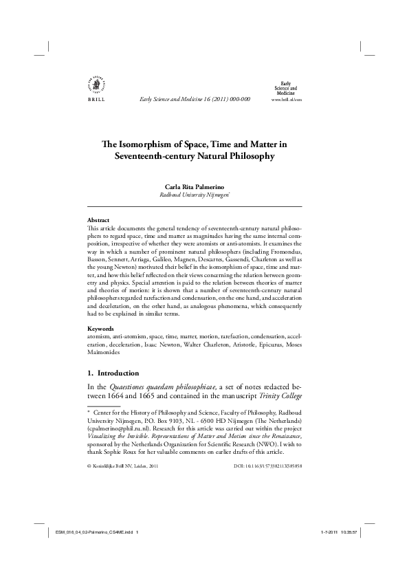 (PDF) The Isomorphism of Space, Time and Matter in Seventeenth-Century ...