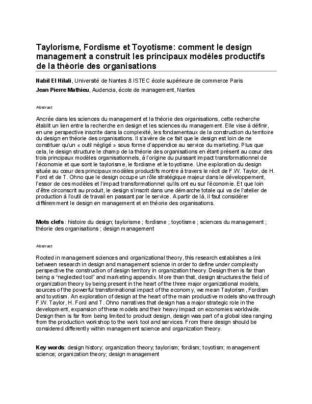 (PDF) Taylorisme, Fordisme et Toyotisme: comment le design management a ...