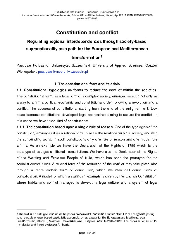 (PDF) Constitution and conflict. Regulating regional interdependences ...