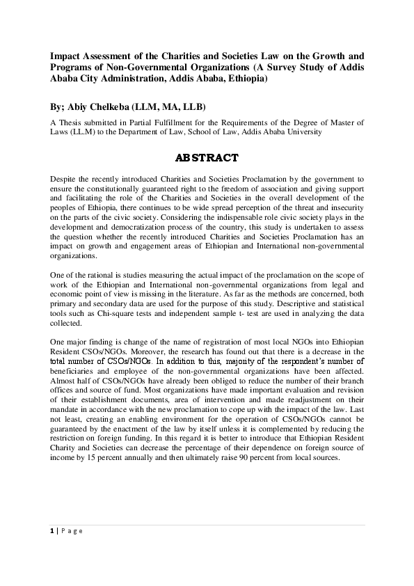 (DOC) NGO law in Ethiopia and its Impact
