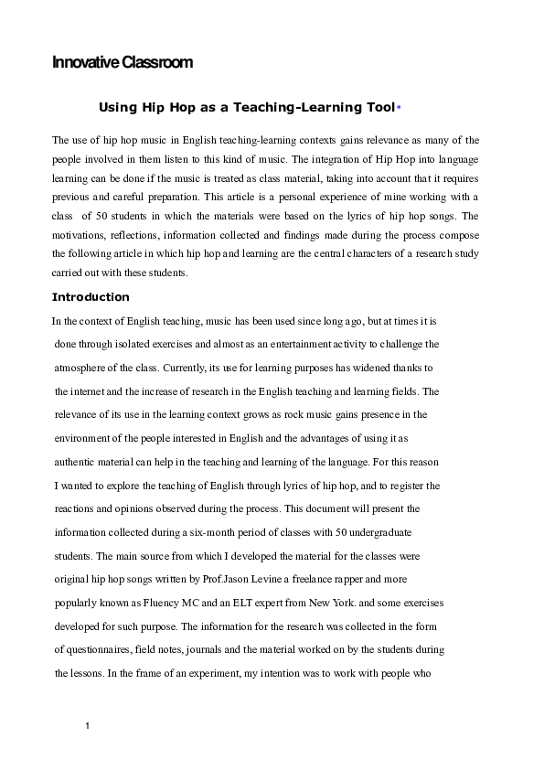 (DOC) Using Hip Hop for Teaching Learning