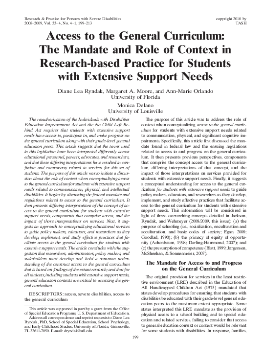 (PDF) Access to the general curriculum: The mandate and role of context ...