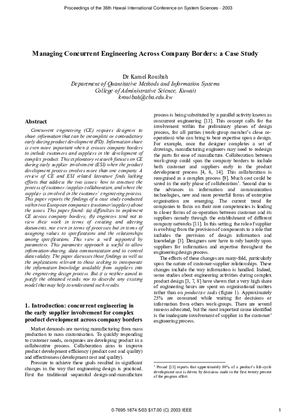 (PDF) Managing concurrent engineering across company borders: a case study