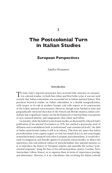 (PDF) 'The Postcolonial Turn in Italian Studies: European Perspectives.'
