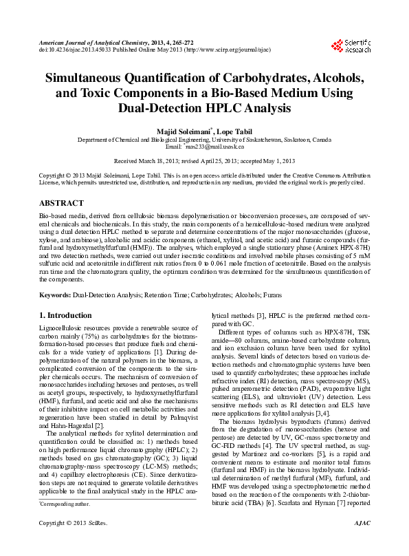 (PDF) Simultaneous Quantification of Carbohydrates, Alcohols, and Toxic ...