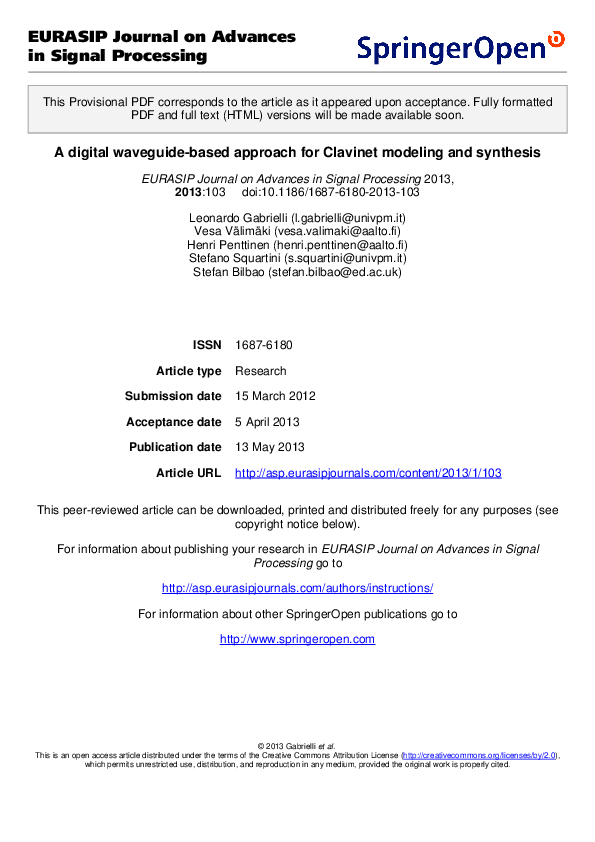 (PDF) A digital waveguide-based approach for Clavinet modeling and synthesis