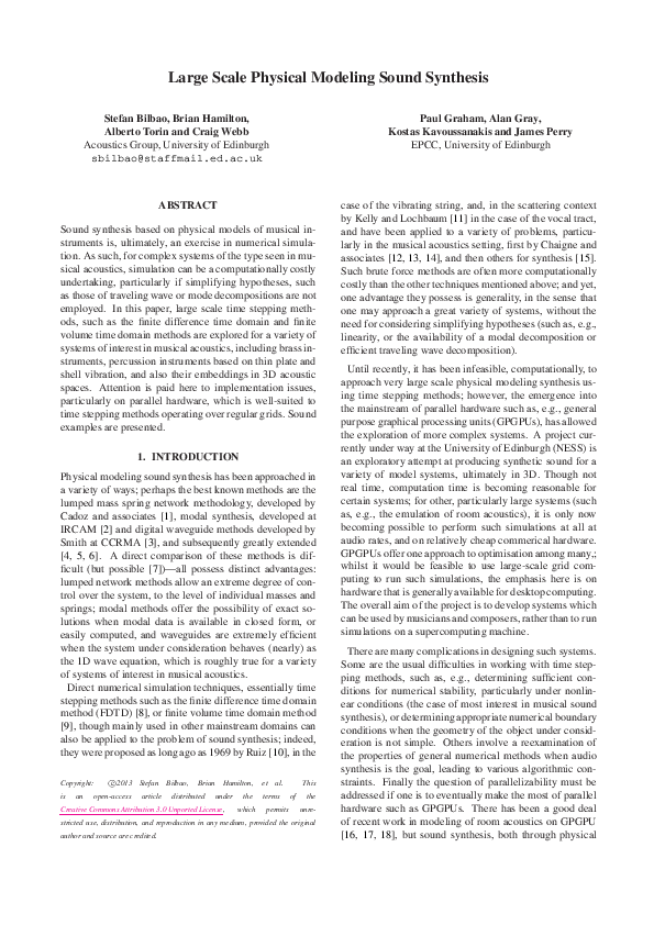 Pdf Large Scale Physical Modeling Synthesis Stefan Bilbao