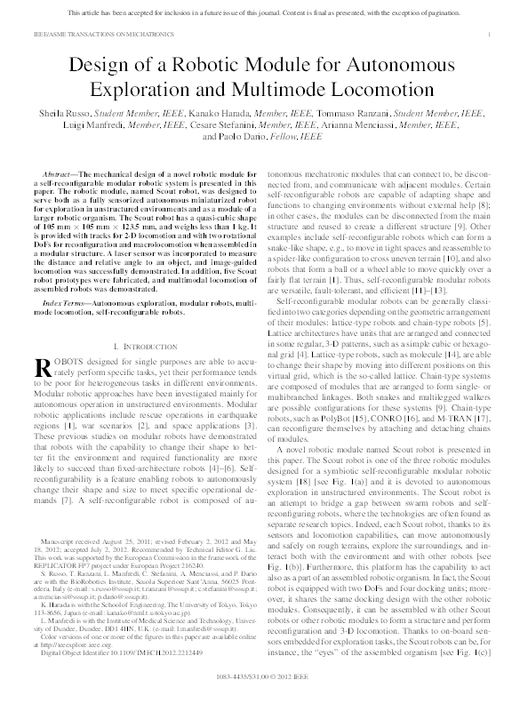 Design Of A Robotic Module For Autonomous Exploration And Multimode Locomotion