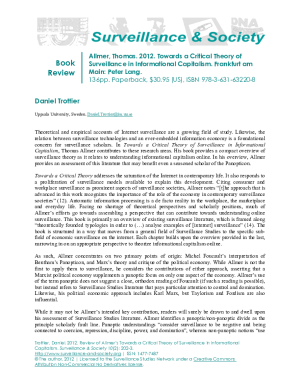 (PDF) Thomas Allmer - Towards a Critical Theory of Surveillance in ...