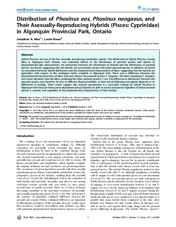 (PDF) Distribution of Phoxinus eos, Phoxinus neogaeus, and Their ...