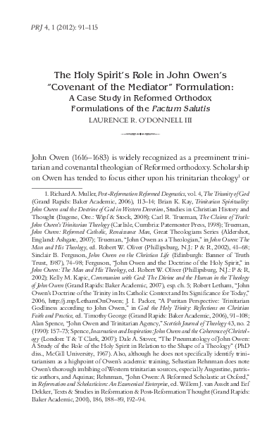 (PDF) The Holy Spirit’s Role in John Owen’s ‘Covenant of the Mediator ...