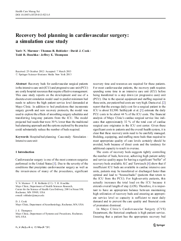 (PDF) Recovery bed planning in cardiovascular surgery: a simulation ...