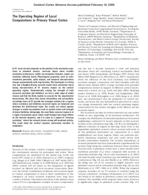 (PDF) The Operating Regime of Local Computations in Primary Visual Cortex