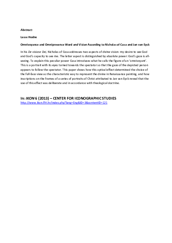 (PDF) Omnivoyance and Omnipresence. Word and Vision According to ...