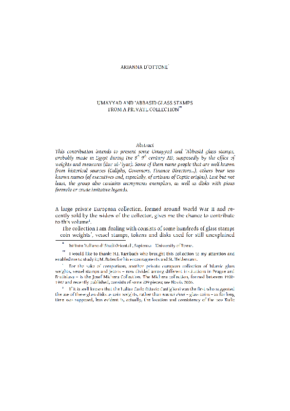 (PDF) Umayyad and 'Abbasid Glass Stamps from a Private Collection