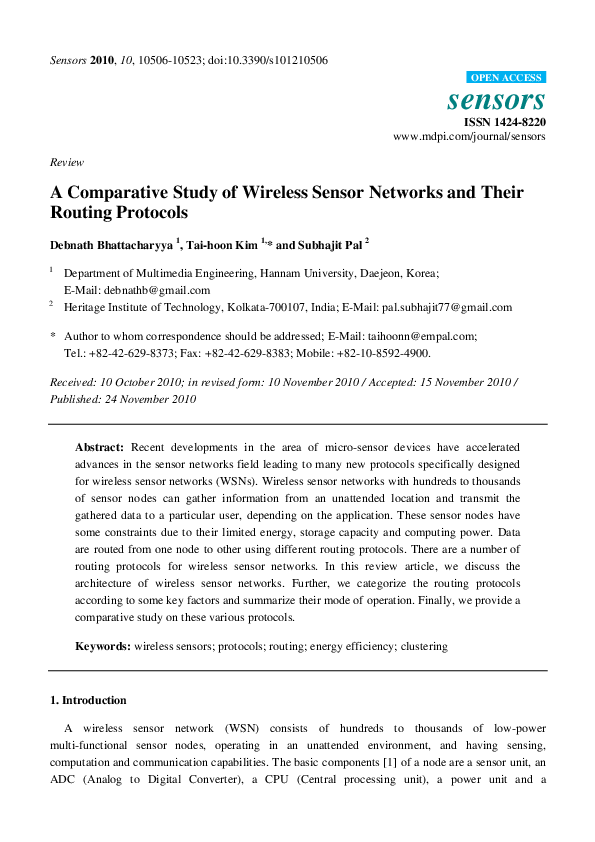 (PDF) A Comparative Study of Wireless Sensor Networks and their routing protocols