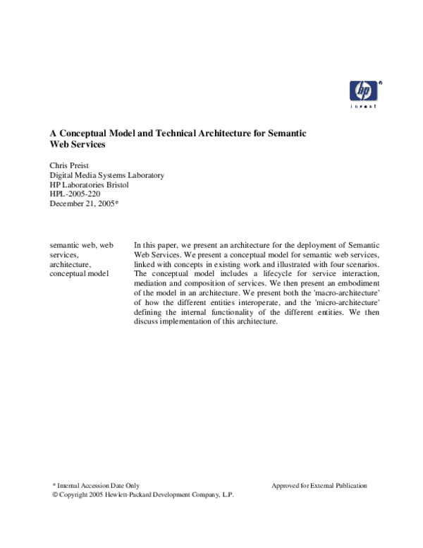 Pdf A Conceptual Model And Technical Architecture For Semantic Web