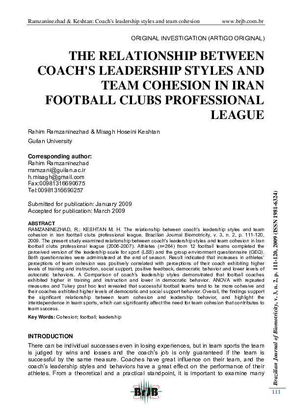(PDF) THE RELATIONSHIP BETWEEN COACH'S LEADERSHIP STYLES AND TEAM ...