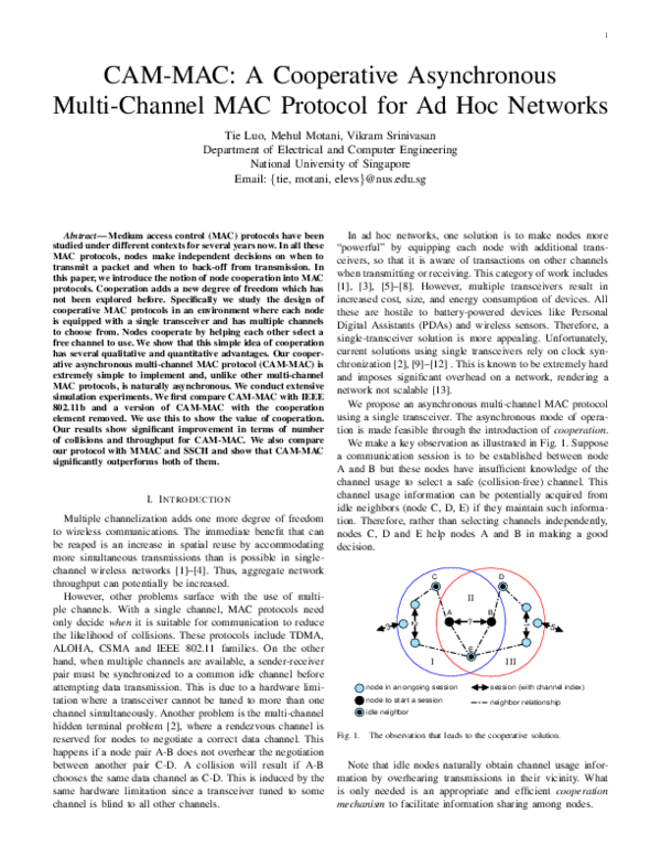 (PDF) CAM-MAC: A Cooperative Asynchronous MultiChannel MAC Protocol for Ad Hoc Networks
