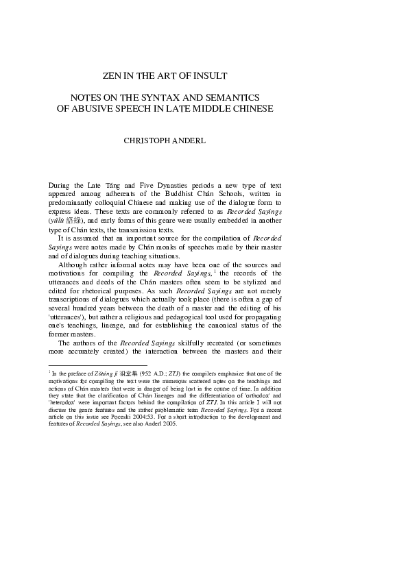 Pdf Notes On The Syntax And Semantics Of Abusive Speech In Late Middle Chinese