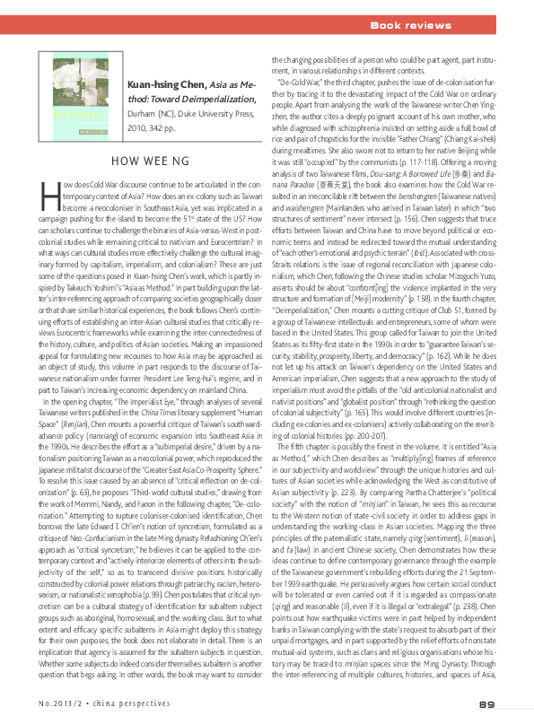 (PDF) Review: "Kuan-hsing Chen, Asia as Method: Toward ...