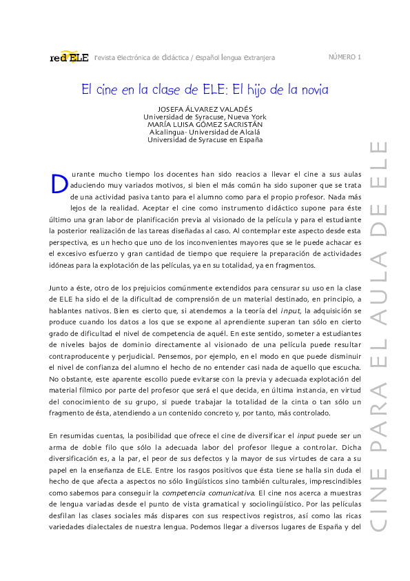 (PDF) El cine en la clase de ELE: El hijo de la novia