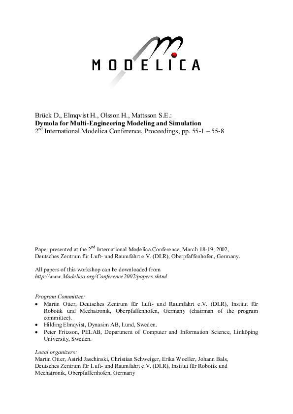 (PDF) Dymola for Multi-Engineering Modeling and Simulation