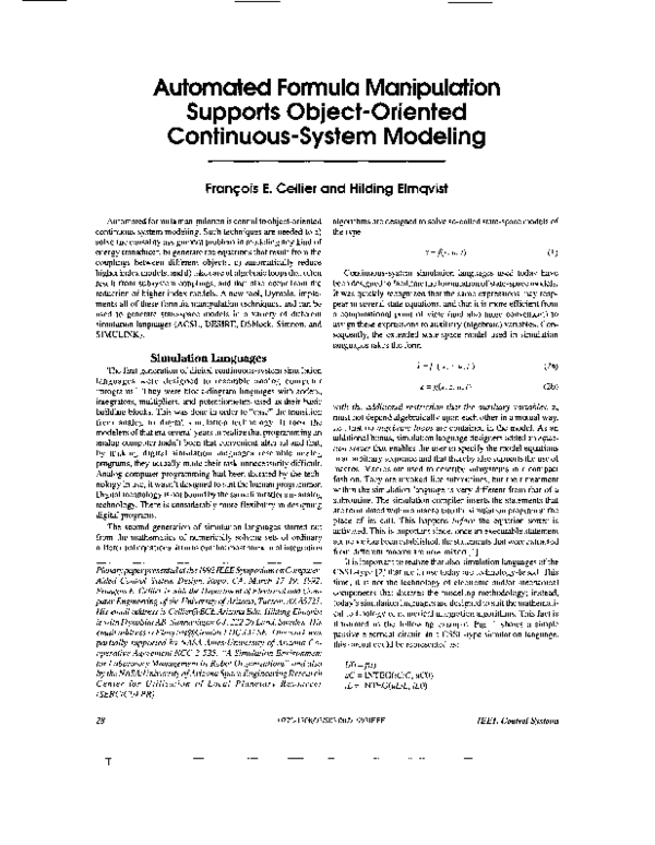 (PDF) Automated formula manipulation supports object-oriented continuous-system modeling