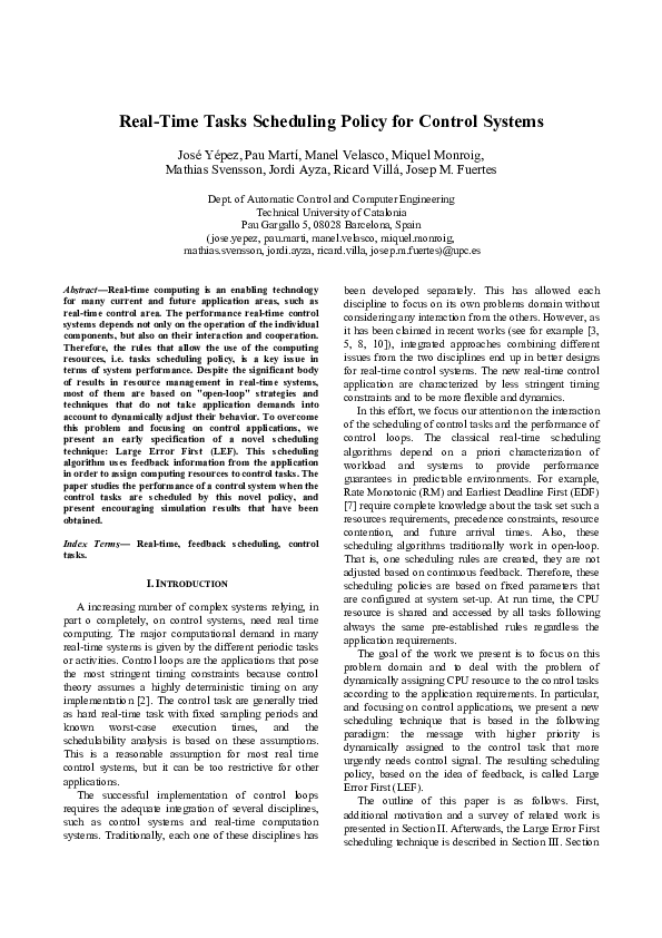 (PDF) Real-Time Tasks Scheduling Policy for Control Systems
