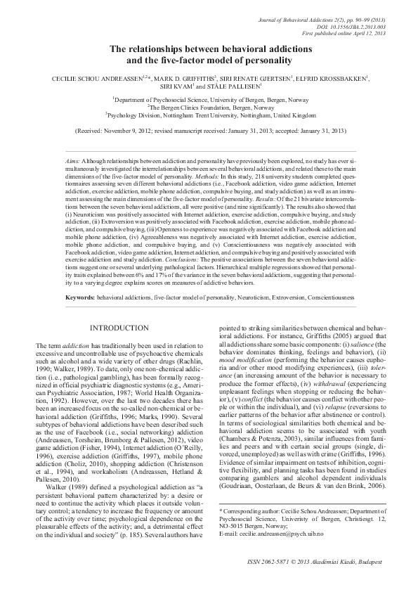 (PDF) Andreassen, C.S., Griffiths, M.D., Gjertsen, S.R., Krossbakken, E ...