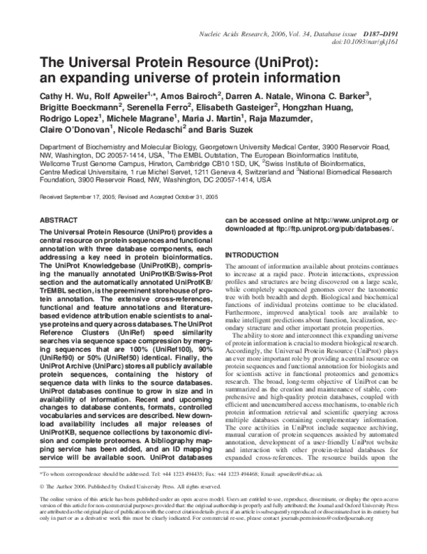 (PDF) The Universal Protein Resource (UniProt): an expanding universe ...