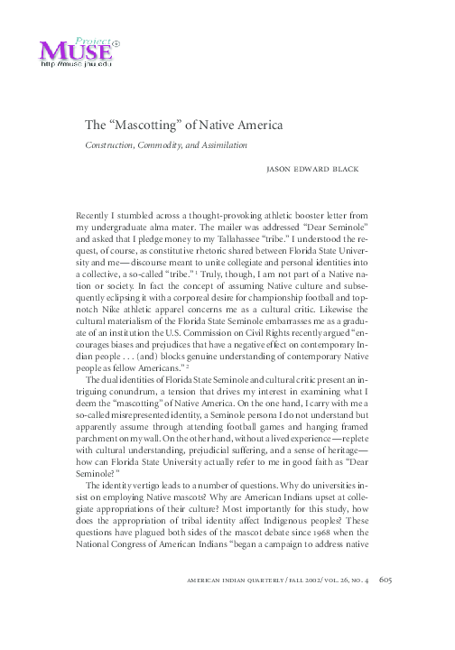 (PDF) “The Mascotting of Native America: Construction, Commodity, and ...