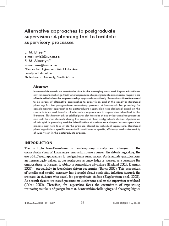 (PDF) Alternative approaches to postgraduate supervision: a planning tool to facilitate ...