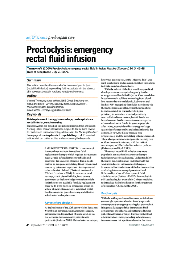 (PDF) Proctoclysis: emergency rectal fluid infusion
