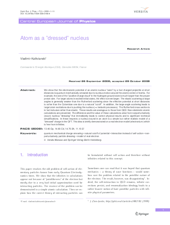 (PDF) Atom As a "Dressed" Nucleus