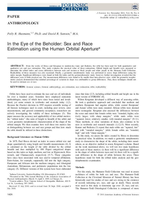 Pdf In The Eye Of The Beholder Sex And Race Estimation Using The